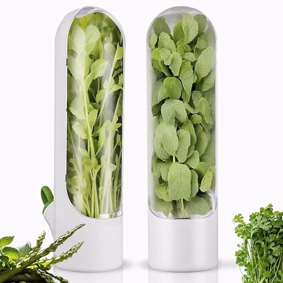 HVECT Herb Saver for Refrigerator, Herb Saver Pod Cilantro Containers for Refrigerator, Fresh Herb Keeper for Cilantro, Parsley, Asparagus, Mint, Keeps Vegetables for 2-3 Weeks (2PCS)