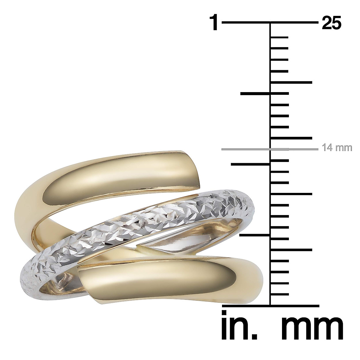 Kooljewelry 14k Two-tone Yellow and White Gold Diamond-cut Bypass Ring (size 10)