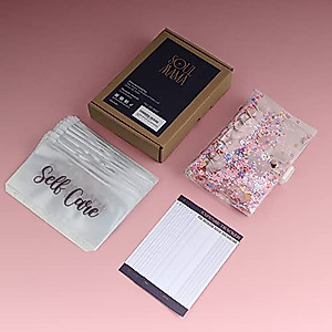 SOUL MAMA Budget Binder with Zipper Envelopes - Glitter Money Organizer for Cash, A6 Binder Cash Envelopes for Budgeting, Money Saving Binder & Pre-Printed Stickers for Christmas Gifts