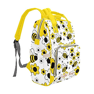Grandkli Honey Bumble Bee Floral Personalized Diaper Bag Backpack with Name,Custom Tote Bag Travel DayPack for Nappy Mommy Baby Boy Girl, One Size