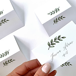 321Done Greenery Place Cards, Made in USA - 3.5x2 Blank for Name Food Table Setting Dinner Party Seating Wedding Reception Buffet Tent Style Rustic Green Leaves - Set of 50