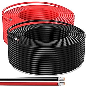 Solar Panel Wire 50Ft Black and 50Ft Red Kit, Bateria Power Solar Panel Extension Cable 10AWG (6mm²) Tinned Copper Wire for Outdoor Automotive RV Boat Marine Solar Panel (Black+Red)