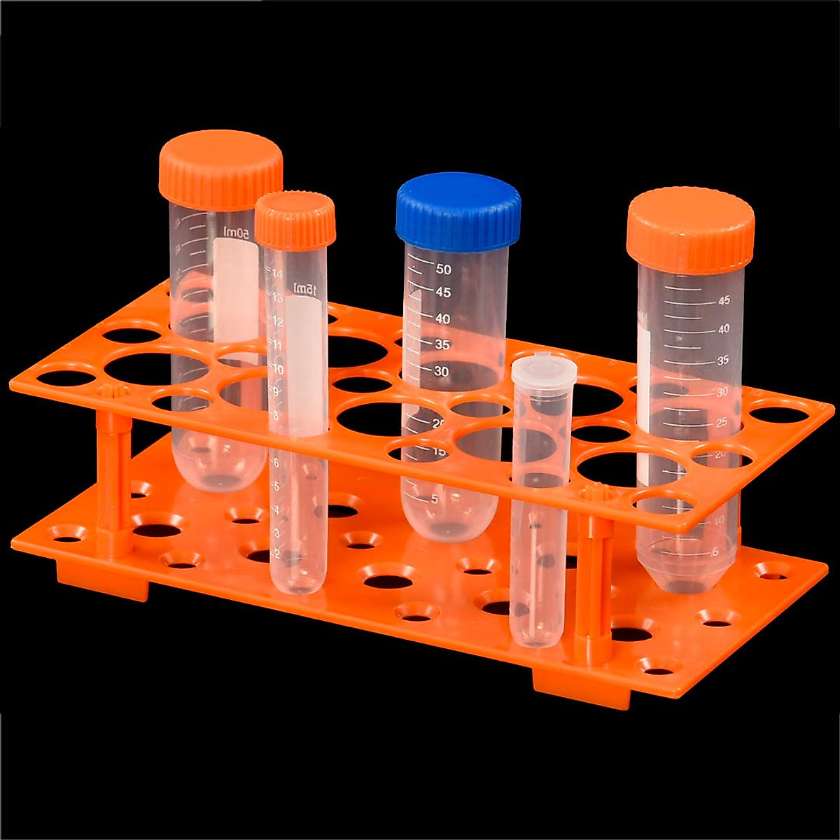 Test Tube Rack, Centrifuge Tube Holder (2 Pack - Blue and Orange) for 10ml, 15ml, 50ml, Detachable Plastic Stand, 28 Well