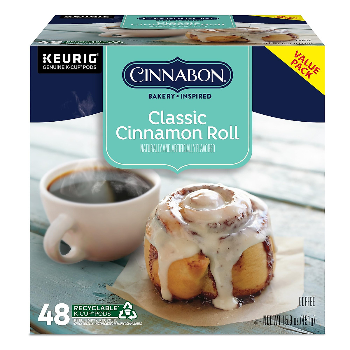 Cinnabon Classic Cinnamon Roll Keurig Single-Serve K-Cup Pods, Light Roast Coffee, 48 Count
