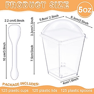 CHENGU 5 oz Clear Plastic Dessert Cups with Lids and Tasting Spoons Disposable Square Dessert Cups Plastic Mini Dessert Tumbler Appetizer Cups for Party Weddings Desserts Appetizers Mousse(125 Sets)