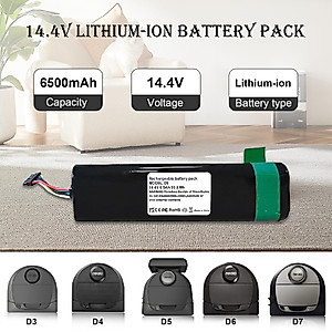 Moccdor 6.5Ah Replacement Li-Ion Battery for Neato Robotics,Compatible with D3 D4 D5 D6 D7 Robot Vacuum Cleaners,Black