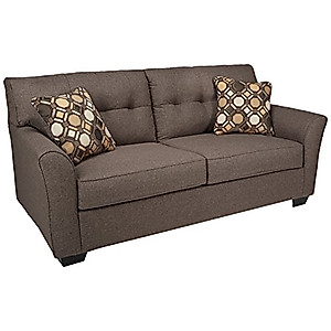 Signature Design by Ashley Tibbee Tufted Modern Sofa with 2 Accent Pillows, Dark Taupe