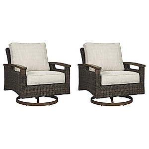 Signature Design by Ashley Paradise Trail Outdoor Swivel Upholstered Lounge Chair Set, 2 Count, Beige