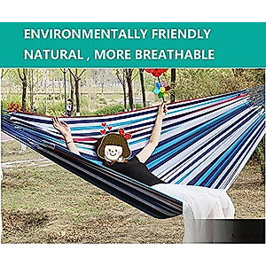 Double Cotton Hammock 2 Person Brazilian Fabric Hammock with Tree Straps Metal Carabiner Ropes and Carrying Bag for Garden Patio Backyard Outdoor/Indoor