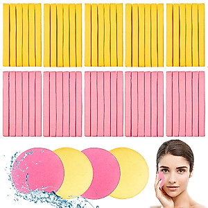 120 Pcs Facial Sponge Compressed,Face Cleansing Sponge Makeup Removal Sponge Pad,Exfoliating Wash Round Sponge for Women,Girls(Pink,Yellow)