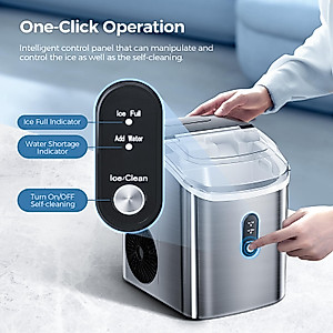 AGLUCKY Nugget Ice Maker Countertop, Portable Pebble Ice Maker Machine, 35lbs/Day Chewable Ice, Self-Cleaning, Stainless Steel, Pellet Ice Maker for Home/Kitchen/Office (Silver)