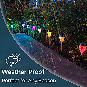 Morvat LED Auto Solar Powered Outdoor Path Lights with Watertight Lens for Garden Yard & Pathway, Bright Waterproof Landscape & Patio Lighting, Dusk to Dawn (Color Changing)