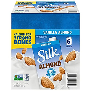 Silk Shelf-Stable Almond Milk, Vanilla, Dairy-Free, Vegan, Non-GMO Project Verified, 1 Quart (Pack of 6)