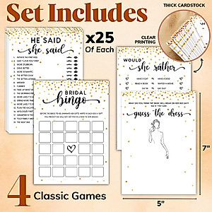 STOFINITY Fun Bridal Shower Games for 25 Guests - Set of 4 Wedding Shower Games for Reception, Gold Bridal Shower Bingo Game, He Said She Said Wedding Games Ideas for Bridal Party Decorations (5x7)