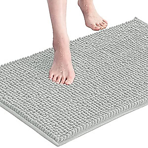 subrtex Bathroom Rugs Chenille Bath Rug Soft Short Plush Bath Mat Soft Shower Mat Water Absorbent Shower Mat Quick Dry Machine Washable(Light Gray,16" x 24")