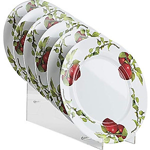 Reston Lloyd Harvest Apple by Sandy Clough, 6pc Melamine Dinner Plate Set, white, red, green