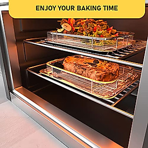 Air Fryer Basket and Tray for Oven, 15.5'' x 12.5'' Stainless Steel Crisper Tray and Basket for Convection Oven, Baking Pan Perfect for the Grill, Dishwasher Safe, 2 Set Medium Size