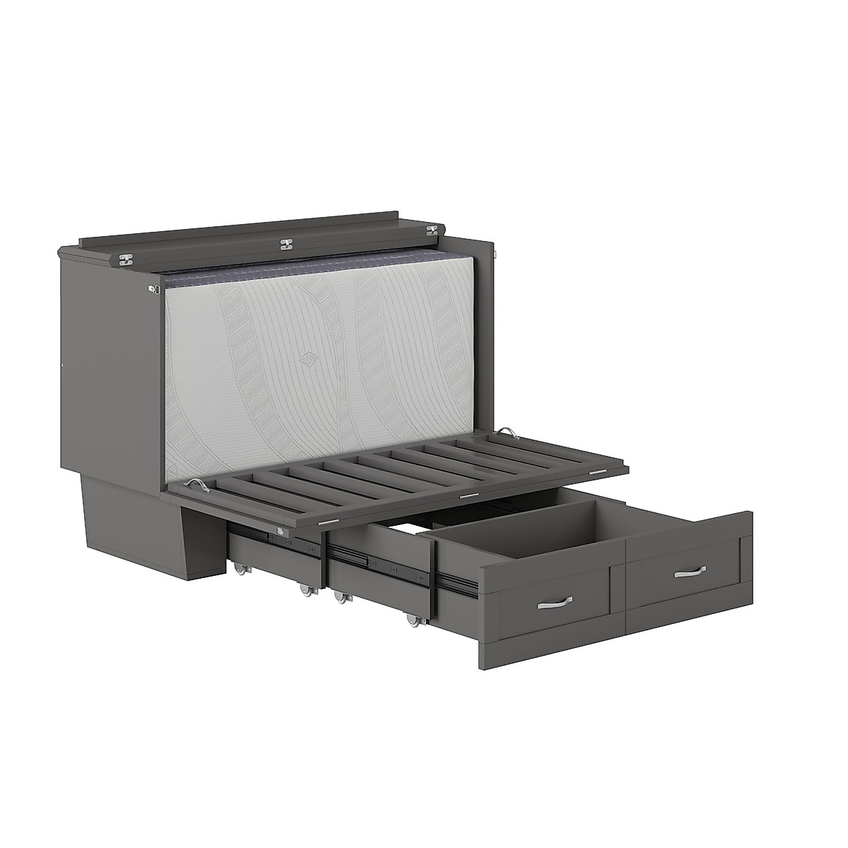 AFI Monroe Full Size Murphy Bed Chest with Mattress, Storage, & Built-in Charger in Grey