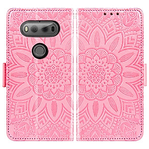 Asuwish Phone Case for LG V20 with Tempered Glass Screen Protector and Flower Leather Wallet Flip Cover Credit Card Holder Stand Cell Accessories LGV20 LG20 V 20 ThinQ Boys Girls Women Men Rose Gold