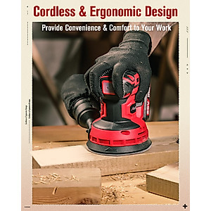AVID POWER 20V Cordless Orbital Sander 5 Inch Electric Sander Tool with 6 Variable Speeds 7000-11000 RPM Battery Powered Sanders for Woodworking, 30 Pcs Sandpapers and Dust Collection Bag