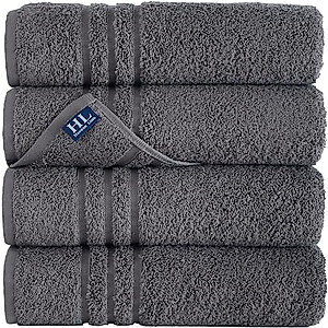 Hawmam Linen Grey Bath Towels Set of 4, Cotton Body Towel for Hotel, Gym, Spa, Soft Extra Absorbent Quick Dry Towels for Bathroom 27x54 Inch