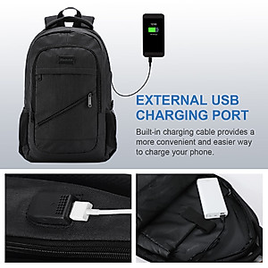 Mecrowd Laptop Backpack for Men, Anti Theft Backpack with USB Charging Port, 15.6 Inch Large Backpack for Travel Business (Black)