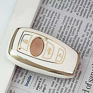 SK CUSTOM White TPU Gold Edge Smart Key Fob Case Protective Cover Compatible with Subaru Forester CrossTrek Outback WRX Ascent BRZ Impreza Legacy Keyless Entry Remote Accessories