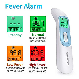 Ear Thermometer for Baby, ELERA Infrared Thermometer with Automatic Switching Mode of Ear & Forehead, 1s Measurement, 4 Color Backlight Display with Fever Indicator