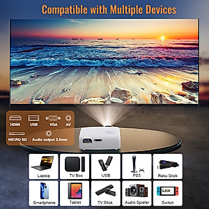 VYSER Projector, Projector with WiFi and Bluetooth 9800L Native 1080P Full HD Mini Projector with 100″ Screen, 300" Display Outdoor Movie Projector Compatible with TV Stick Phone Laptop