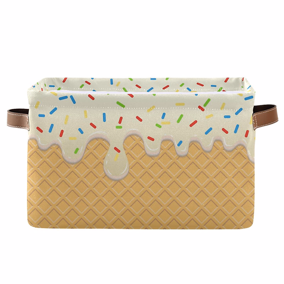 Kigai Ice Cream Texture Storage Bins for Shelves, Storage Basket with Double Handle, Foldable Storage Cubes with Metal Frame, Rectangular Closet Organizer Containers for Home Bedroom