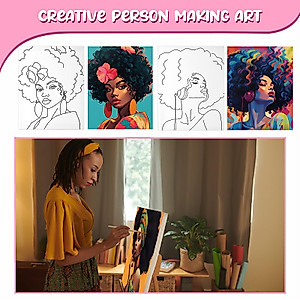 Sherr 20 Pcs Stretched Pre Drawn Canvas Afro Queen Black Art for Painting for Adults Outline Pre Drawn Stretched Cotton Canvas to Paint Party Set, 8 x 10''(Vivid)