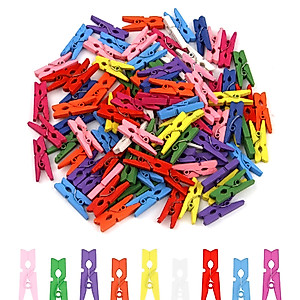 100PCS Mini Clothespins Colored Clothespins for Photos & Small Clothespins for Classroom, Rainbow Classroom Pins Wooden Pegs for Wall Hanging Pictures Push Pin Wooden Clips (2.5X0.3CM)