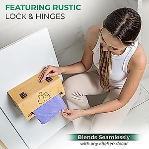 Trash Bag Dispenser Bamboo 10x6x6" - Rustic Lock & Hinges and Hanging Holes - Keep Your Plastic and Garbage Bags Within Reach - A Must-Have Kitchen Organizer that Adds a Touch of Charm to Your Space