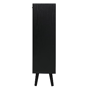 ZeHuoGe Large Rattan Shoe Cabinet with 4 Flip Drawers, Black 2-Tier Shoe Rack Boho Storage Cabinet for Heels, Boots, Slippers, Free Standing Shoe Rack, Entrance Hallway (Black)