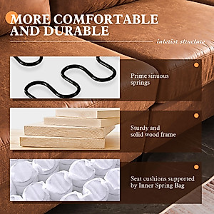 ovios 97.6" L Shaped Sectional Sofa with Reversible Chaise, 3 Seat Comfy Suede Leather Couch with Convertible Chaise, Modern Mid-Century Sofa for Living Room, Brown