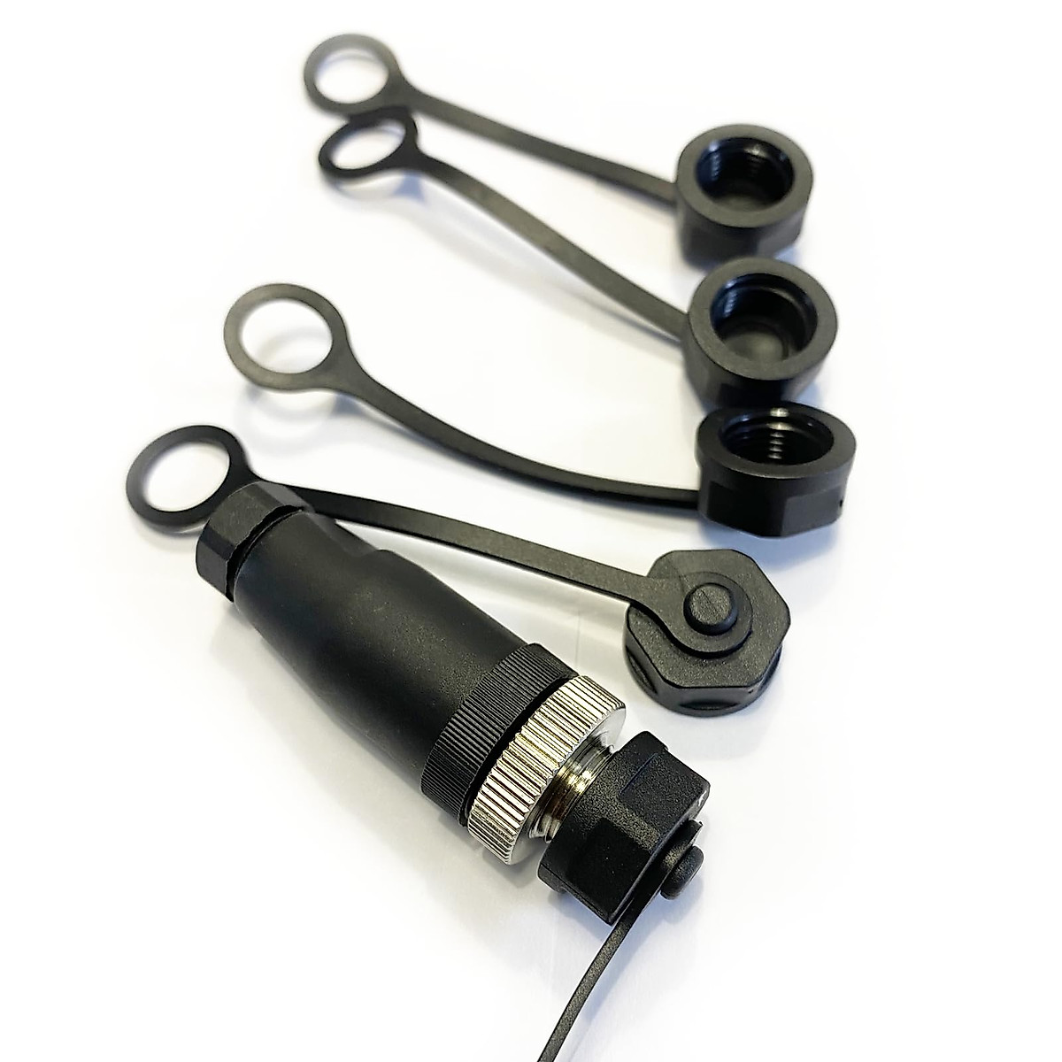 5Pcs M12 Connector Dust Cover for Male Connector, M12 Plastic Protective Cap M12 Black Bolt Covers Screw Caps Assortment Kit for Panel-Mount Sockets