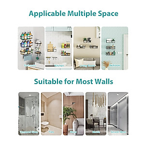 plainshe 10 Packs Shower Caddy, Shower Organizer with 3 Shower Shelves, 2 Soap Dishes & Towel Rack, Stainless Steel Wall Rack Basket with Adhesives Mounted for Bathroom & Kitchen (Black/N-Type)