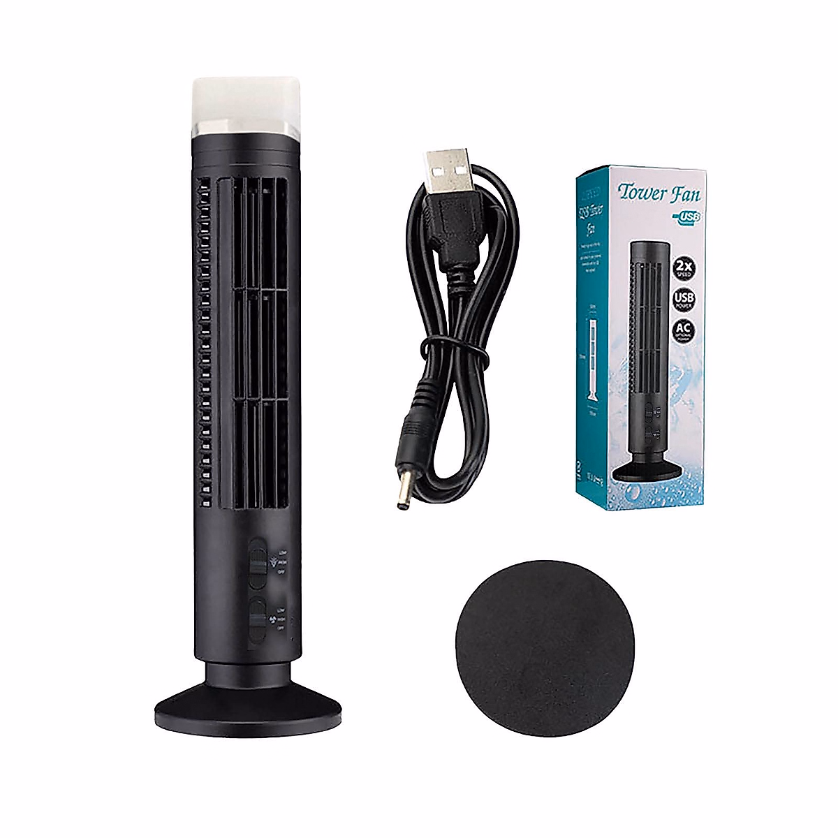 Tower Fans for Home, Mini Bladeless Tower Fan With Light, Led Bladeless Tower Electric Fan, Mini Vertical Conditioner (White)