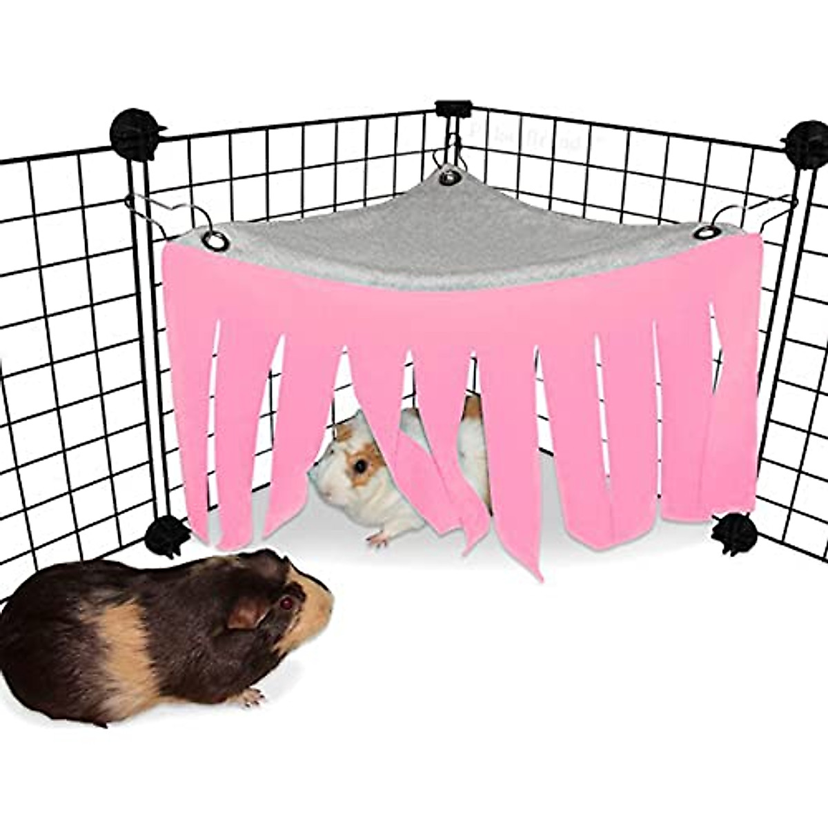 EastVita Tassel Hammock Corner Pet Shelter Tent Nest Corner Hidden Habitat Tent Peekaboo Toys Cage Accessories for Guinea Pigs Ferrets Chinchillas Rats Bunny and Other Small Animals Light Pink