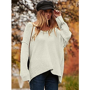 ANRABESS Women's Oversized Sweater Casual Off Shoulder Scoop Neck Long Batwing Sleeve Knit Baggy Slouchy Pullover Tunic Jumper Cute Warm Fall Winter Outfits Tops 38CH9-mibai-S