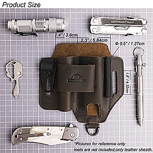 Topstache Leather Multitool Sheath,EDC Belt Organizer for Work and Daily Use,Leatherman Sheath,EDC Pocket Organizer for Flashlight and Multitool,Gifts for Men ,Leather Sheath for Multitool,Darkbrown