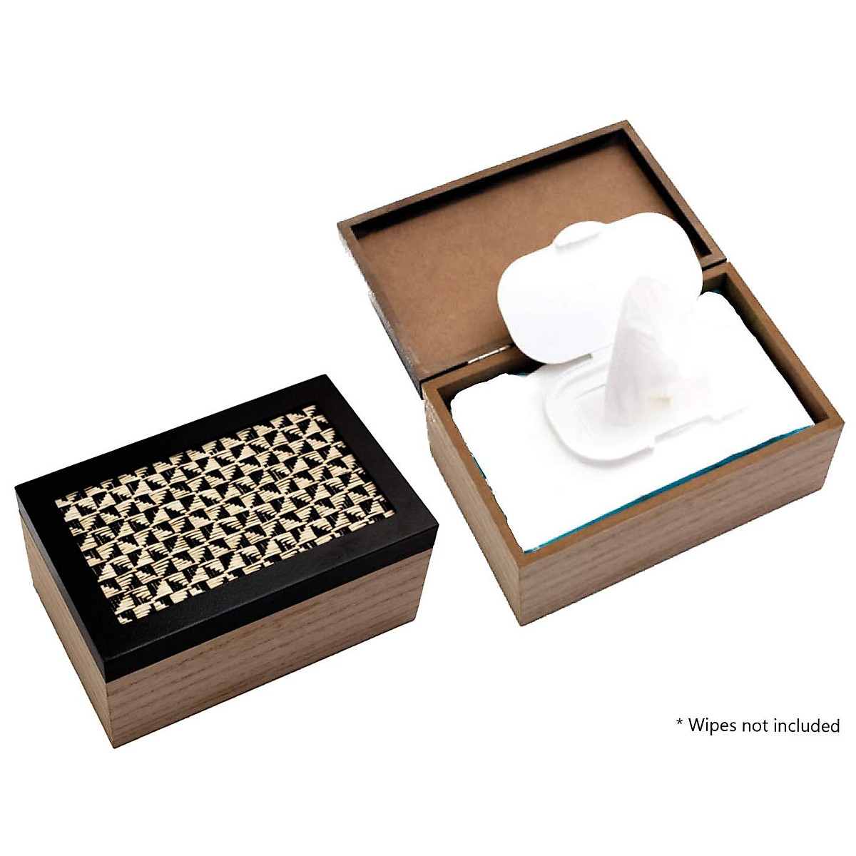 Bathroom Flushable Wipes Dispenser Decorative Wooden (MDF) Box Container to Conceal Diaper or Flushable Wipes 19cm x 12cm x 9cm Beige and Black