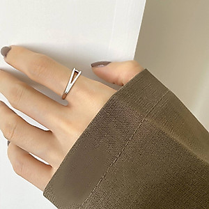 SILVERCUTE J Initial Ring Womens Cocktail Letter Ring S925 Stamped Adjustable Band Sterling Silver Sideways Initial Rings Stackable