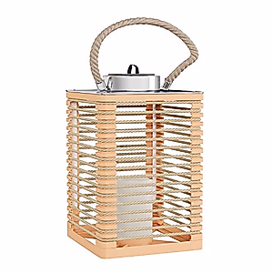 Pure Garden 50-LG1085 Solar Powered LED Outdoor/Indoor Flickering Flameless Candle Lantern Decorative Light with Rope Accents (Natural)