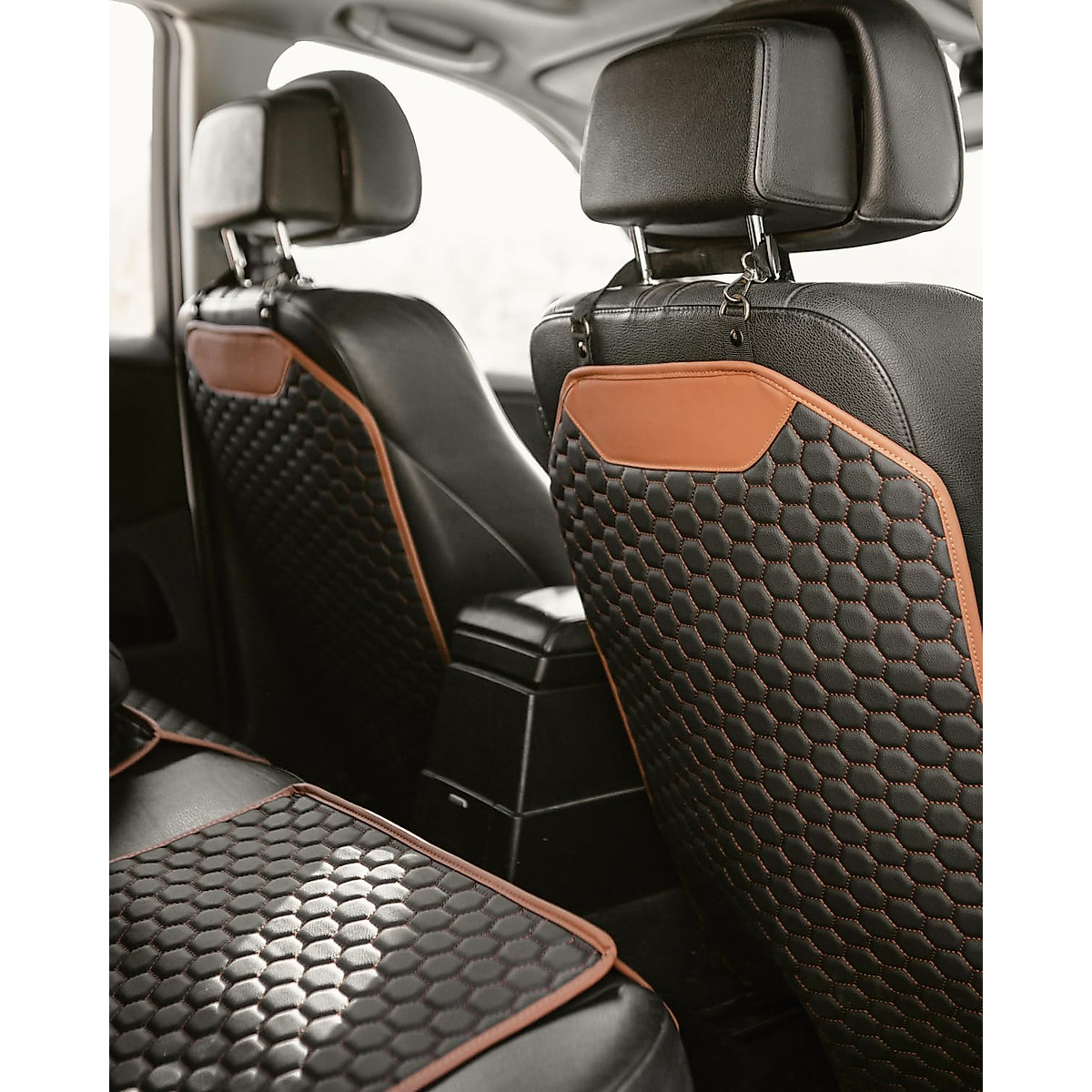 Owleys Premium Leather Car Seat Protector for Back Seat - Back Seat Cover for Kids - Car Kick Mat - Back of Seat Protector for Kids Feet Car Seat Back Protector - 1 Pc Hexy