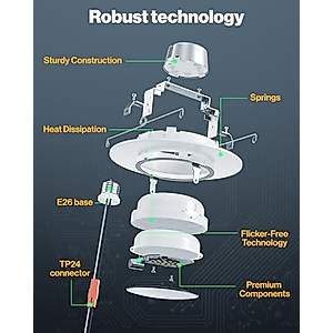 Sunco 4 Pack LED Can Lights Eyeball Retrofit Gimbal 5/6 Inch Recessed Lights 12W=60W, 5 Colors 2700K/3000K/3500K/4000K/5000K, 800 LM, Directional Angled Trim Adjustable Ceiling Downlight UL