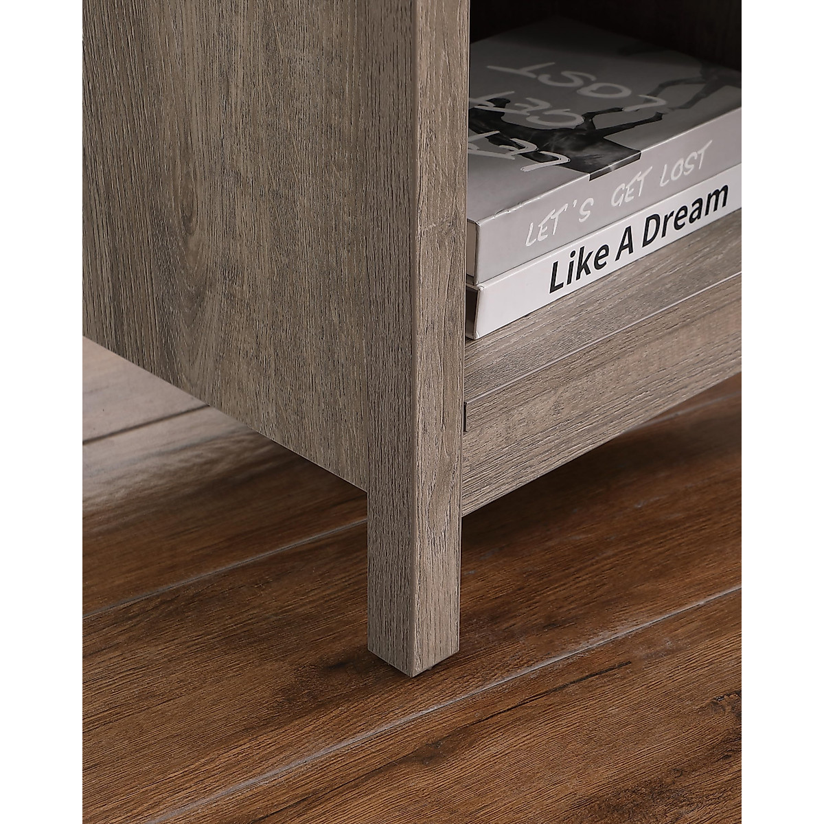 Kavonty Nightstand with Drawer,3-Tier End Side Table with Storage Drawer and Shelf,Modern Bedside Night Stand for Bedroom, Living Room-Retro Rustic Grey