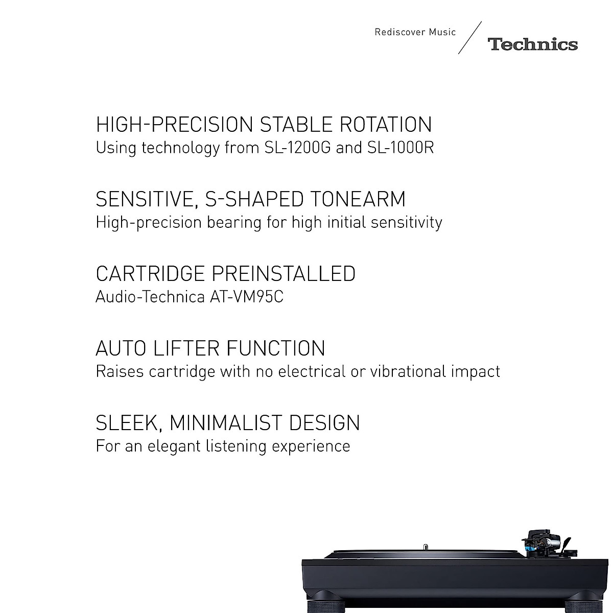 Technics Turntable, Premium Class HiFi Record Player with Coreless Direct, Stable Playback, Audiophile-Grade Cartridge and Auto-Lift Tonearm, Dustcover Included – SL-100C, Black (SL-100C-K)