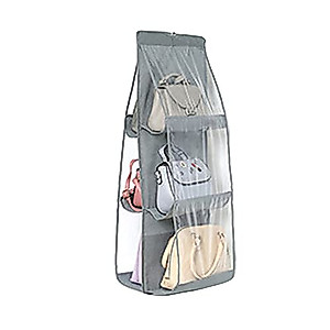 Eishi Handbag Organizer Rack for Closet,Hanging Purse Handbag Storage Bag,Purse Hanger Holder,3 Layers 6 Grid,Gray,35x35x90cm