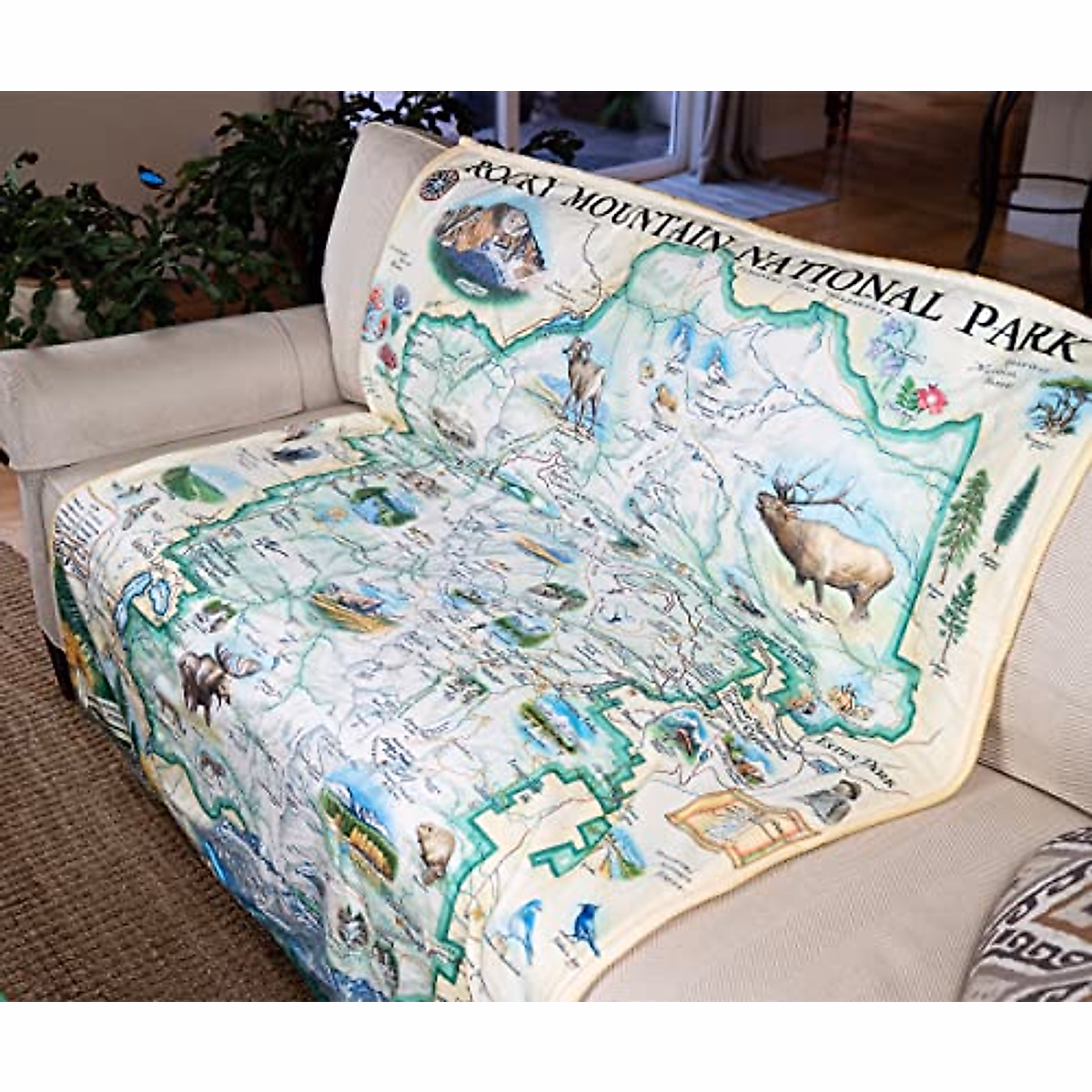 Rocky Mountain National Park Map Fleece Blanket - Hand-Drawn Original Art - Soft, Cozy, and Warm Throw Blanket for Couch - Unique Gift - 58"x 50"